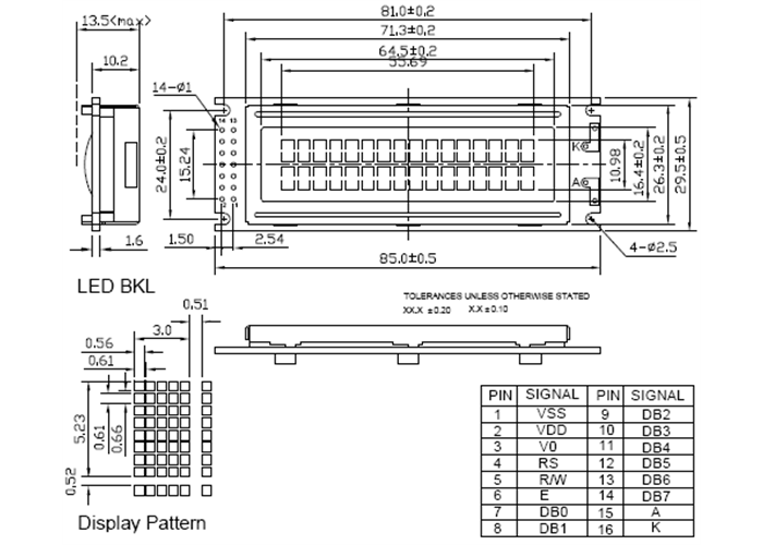 16x2 Character LCD with LED Backlight (Parallel Interface), Black on Green