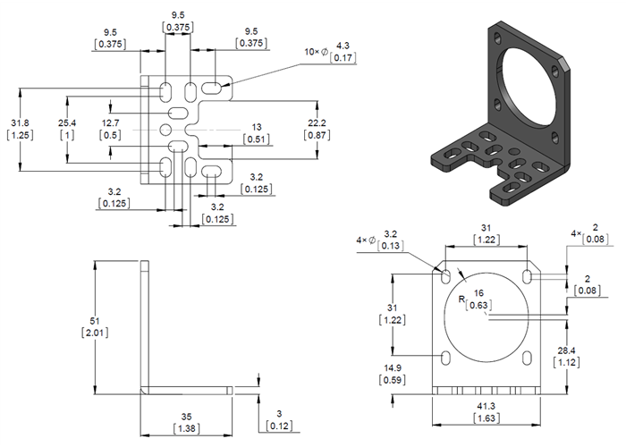 Pololu Stamped Aluminum L-Bracket for NEMA 17 Stepper Motors