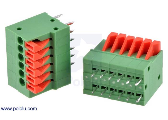 Screwless Terminal Block: 6-Pin, 0.1″ Pitch, Top Entry (2-Pack)