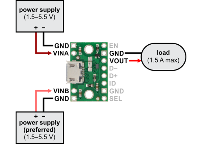 FPF1320 Power Multiplexer Carrier with USB Micro-B Connector