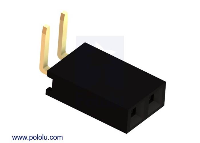 0.100" (2.54 mm) Female Header: 1x2-Pin, Right-Angle