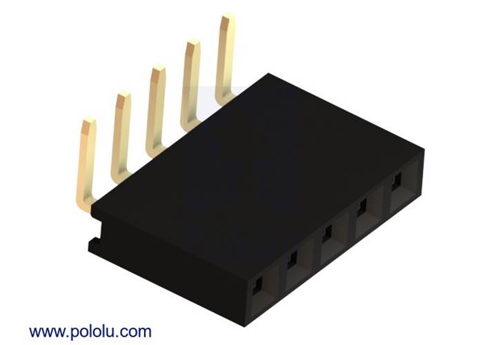 0.100" (2.54 mm) Female Header: 1x5-Pin, Right-Angle