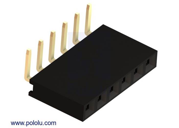 0.100" (2.54 mm) Female Header: 1x6-Pin, Right-Angle