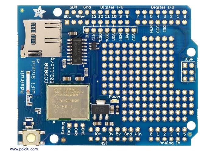 Adafruit CC3000 Wi-Fi Shield for Arduino with Onboard Ceramic Antenna