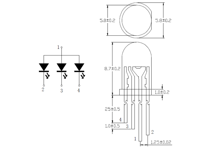 T1-3/4 (5mm) RGB LED with Diffused Lens (5-pack)
