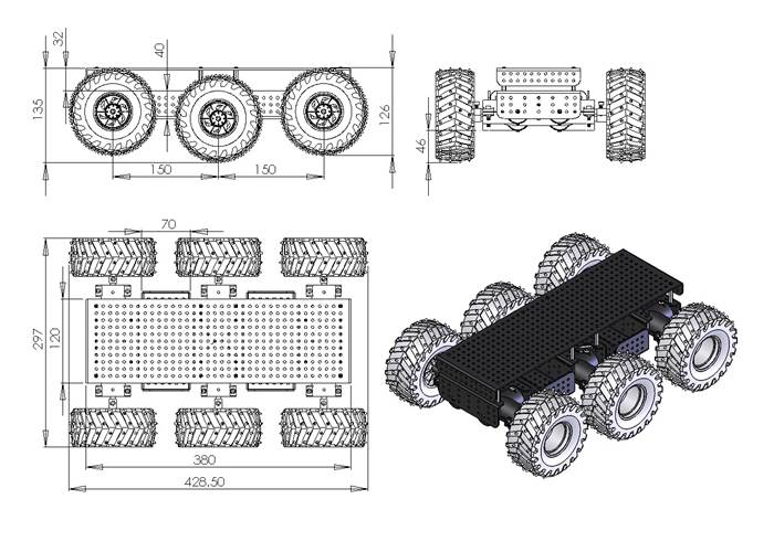 Dagu Wild Thumper 6WD Chassis (Black with red wheels)