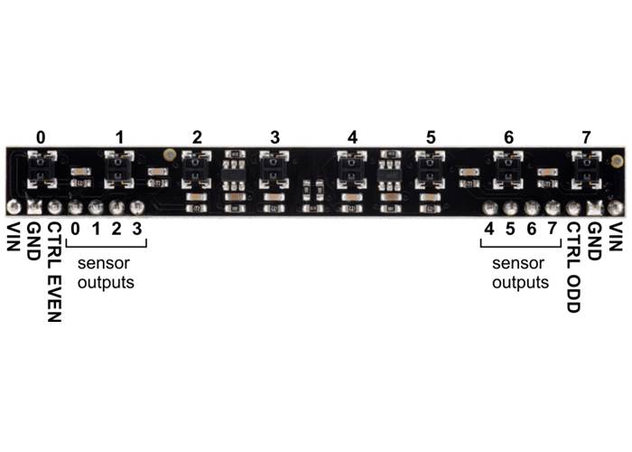 8-Channel QTRX Sensor Array for Romi/TI-RSLK MAX (Headers Not Soldered)