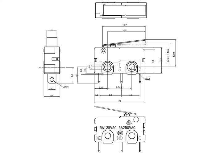 Switch SPDT Snap Action with 16.7mm Lever - Robot Gear Australia