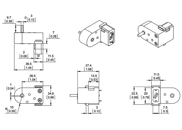 120:1 Mini Plastic Gearmotor HP, Offset 3mm D-Shaft Output