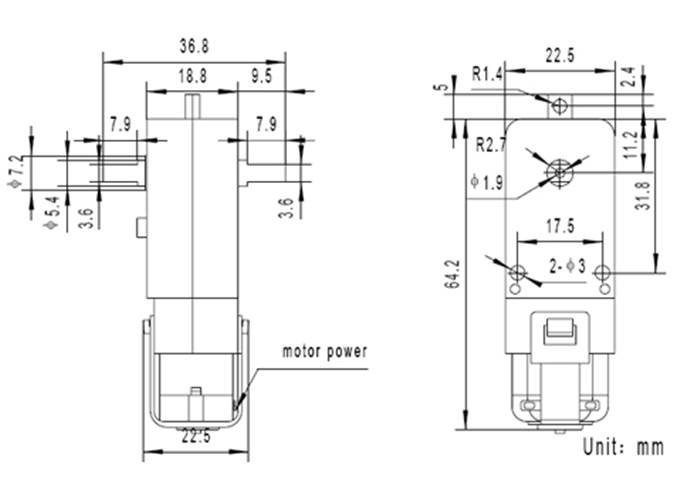48:1 Gear Motor with two 90 deg outputs (PAIR)