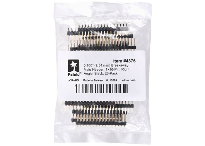 0.100″ (2.54 mm) Breakaway Male Header: 1×16-Pin, Right Angle, Black ...